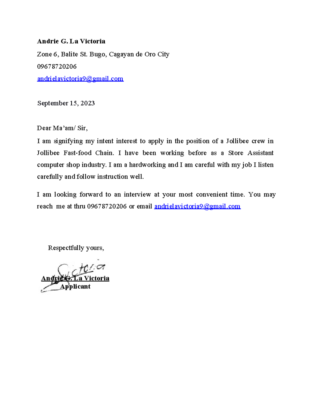 La Victoria Andrie G - yes - Andrie G. La Victoria Zone 6, Balite St ...