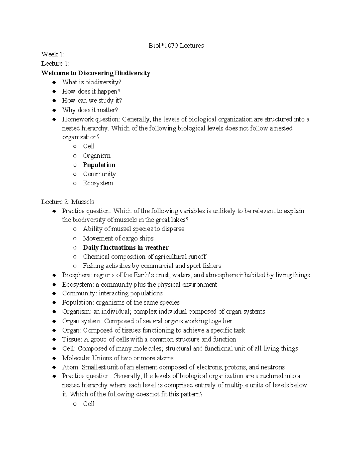 Biol 1070 Week 1 Lectures - Biol*1070 Lectures Week 1: Lecture 1 ...