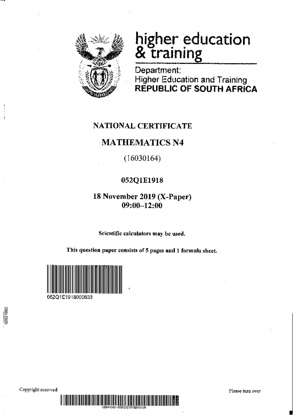 Download Mathematics N4 November 2019 QP - MATH1042A - Engineer - Studocu