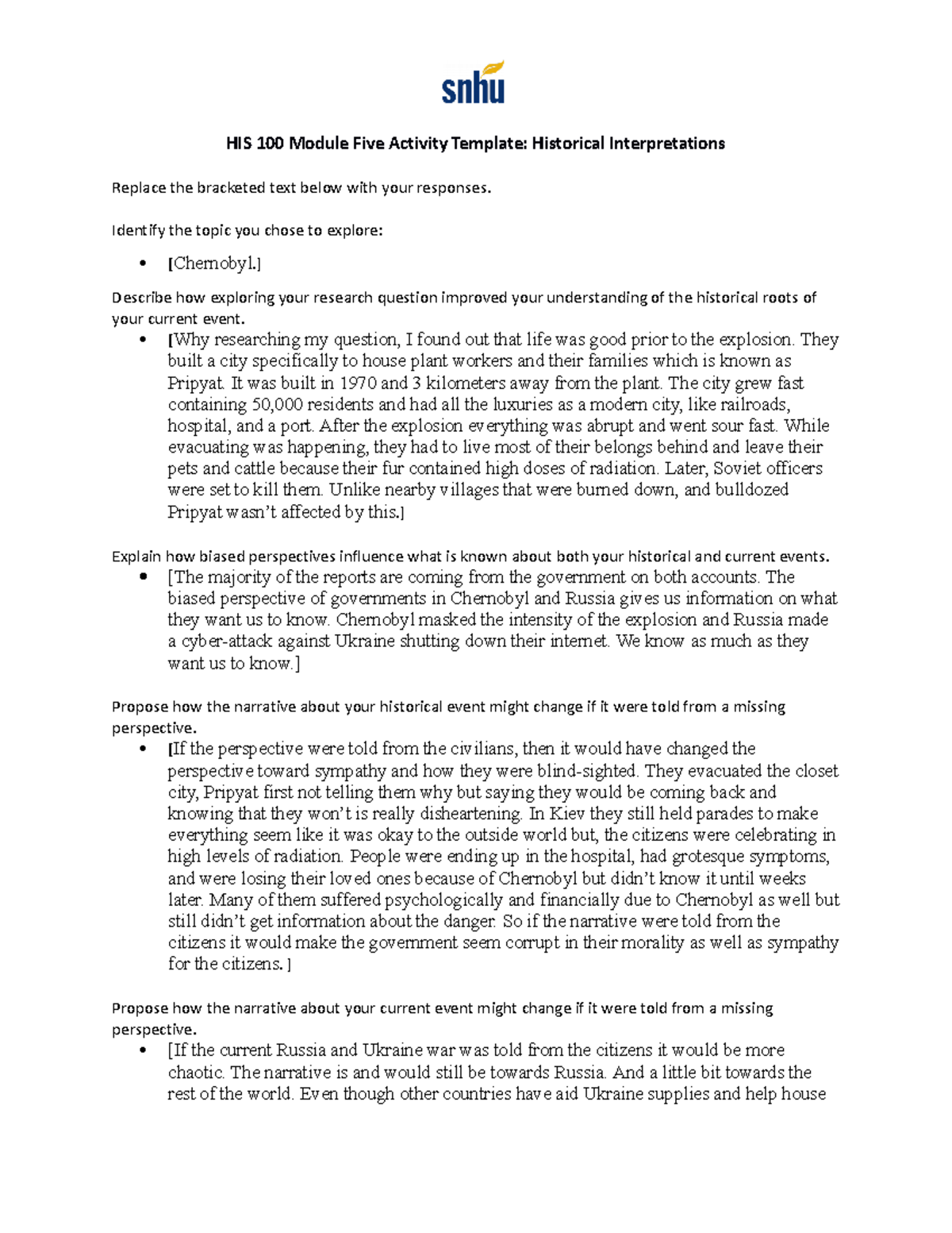 HIS 100 Module Five Activity Template - Identify the topic you chose to ...