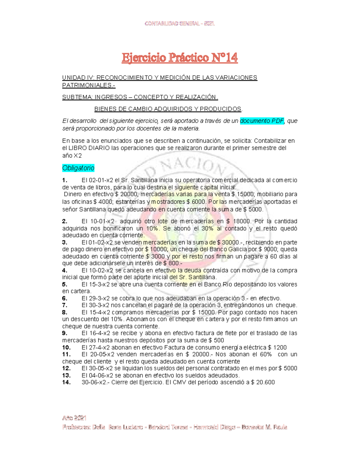 Ejercicio Practico N14-Obligatorio-PDF - UNIDAD IV: RECONOCIMIENTO Y MEDICIÓN DE LAS VARIACIONES ...