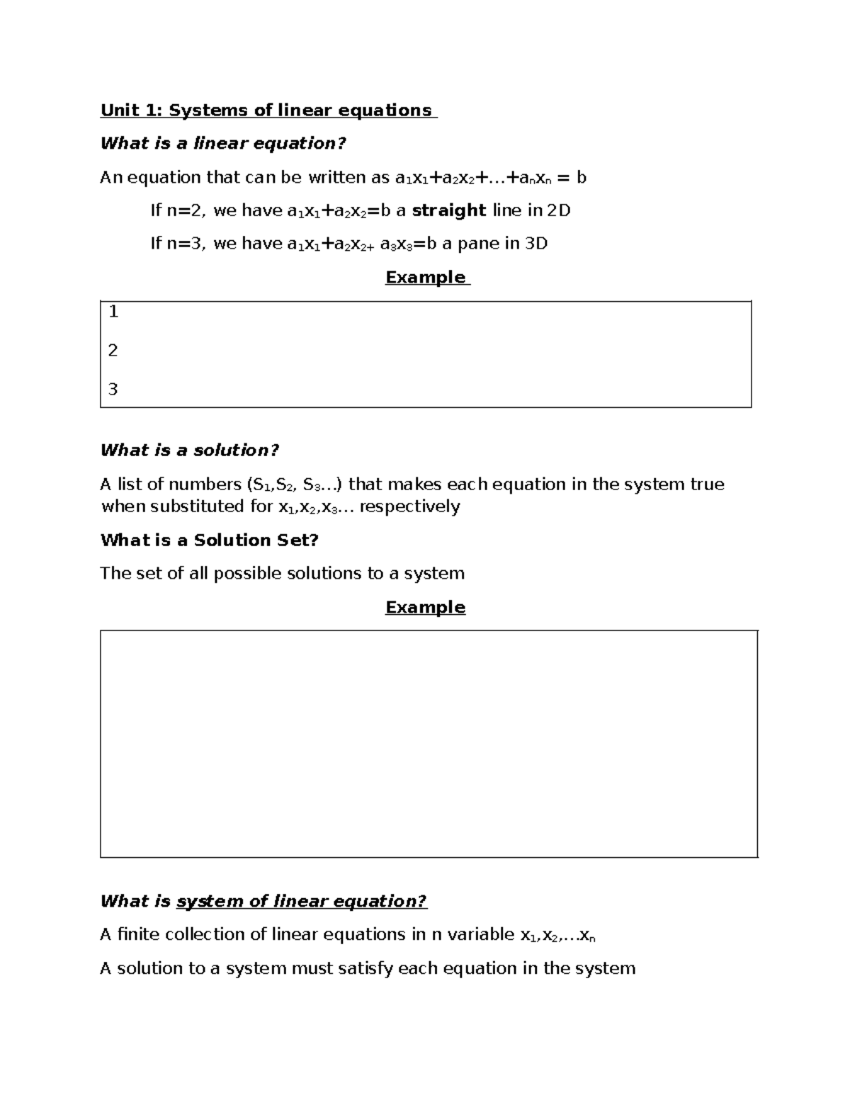 System of linear equation - Unit 1: Systems of linear equations What is ...
