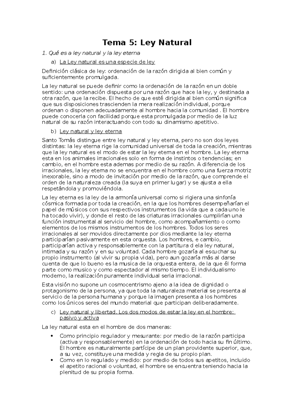 Tema 5 resumen ley natural y ley eterna - Tema 5: Ley Natural Qué es a ley natural y la ley ...