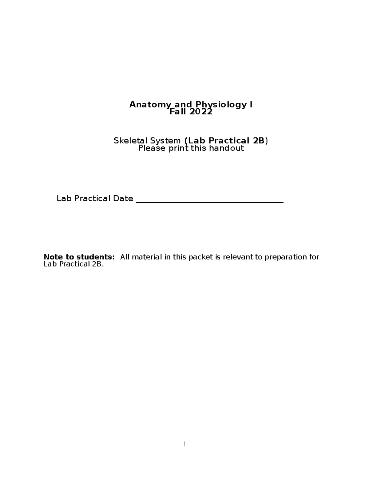 Lab Practical 2B Handout AP I- Fall 2022 - Anatomy and Physiology I ...