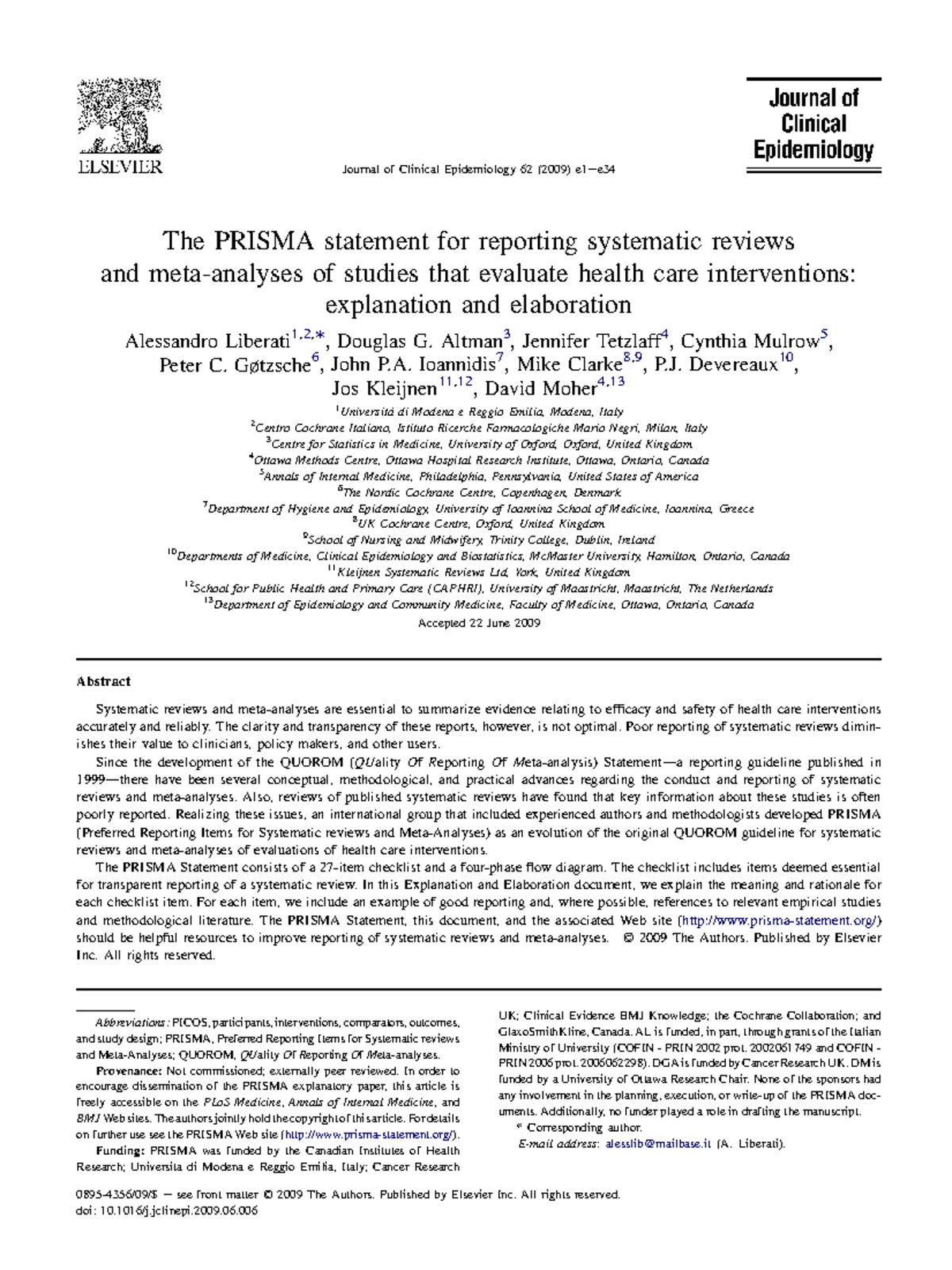 The Prisma statement for reporting systematic reviews and meta - The ...