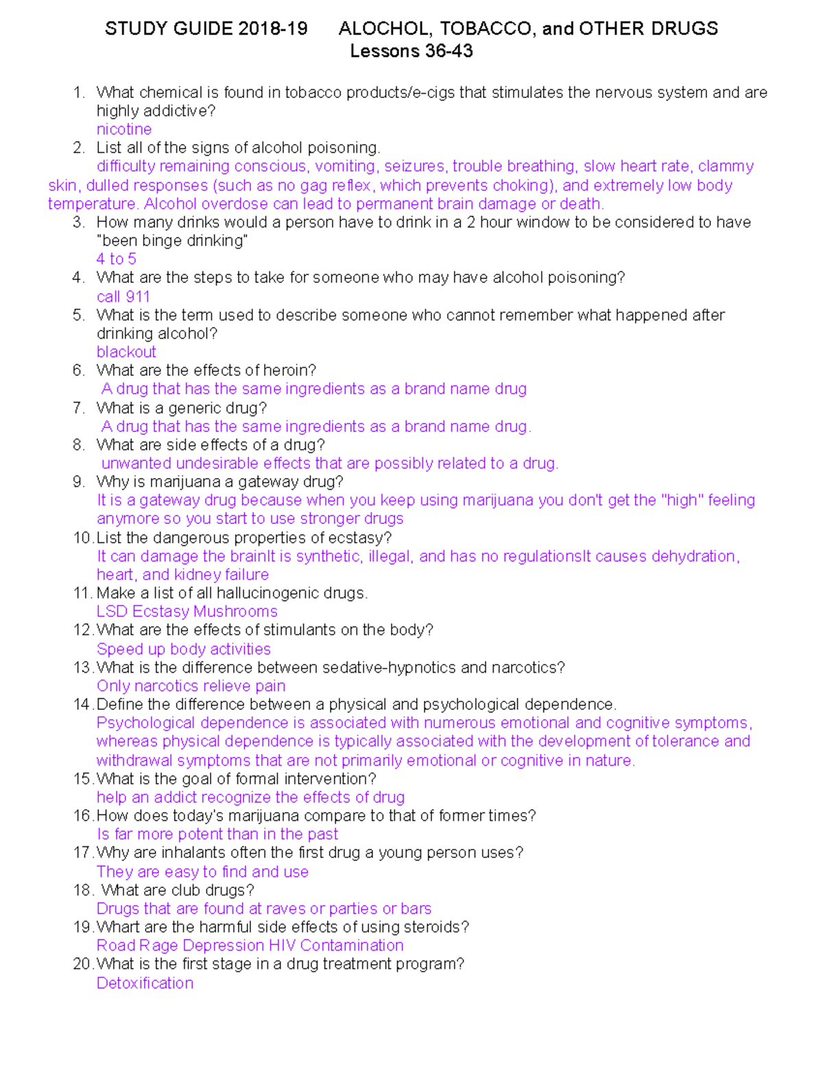 ATOD TEST Study Guide-1-2 - STUDY GUIDE 2018-19 ALOCHOL, TOBACCO, and ...