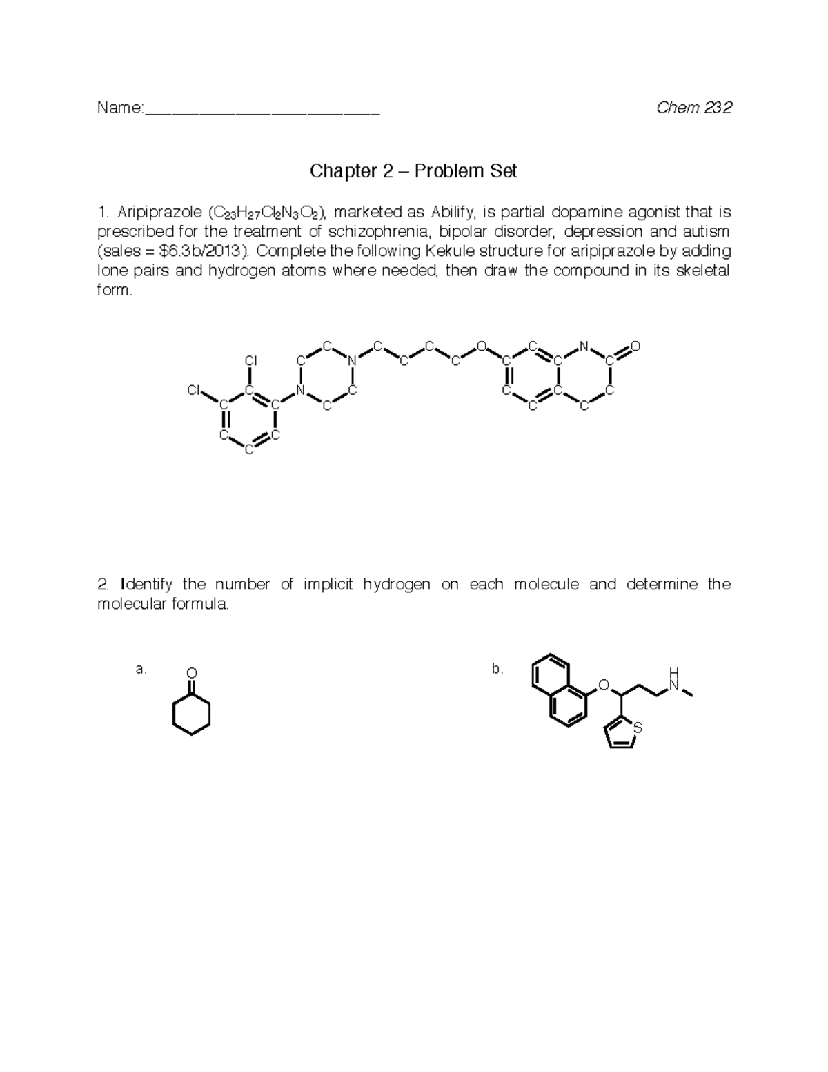 Chem232 Ch2 PS - Sizemore - Name:__________________________ Chem 232 Chapter 2 – Problem Set 1 ...