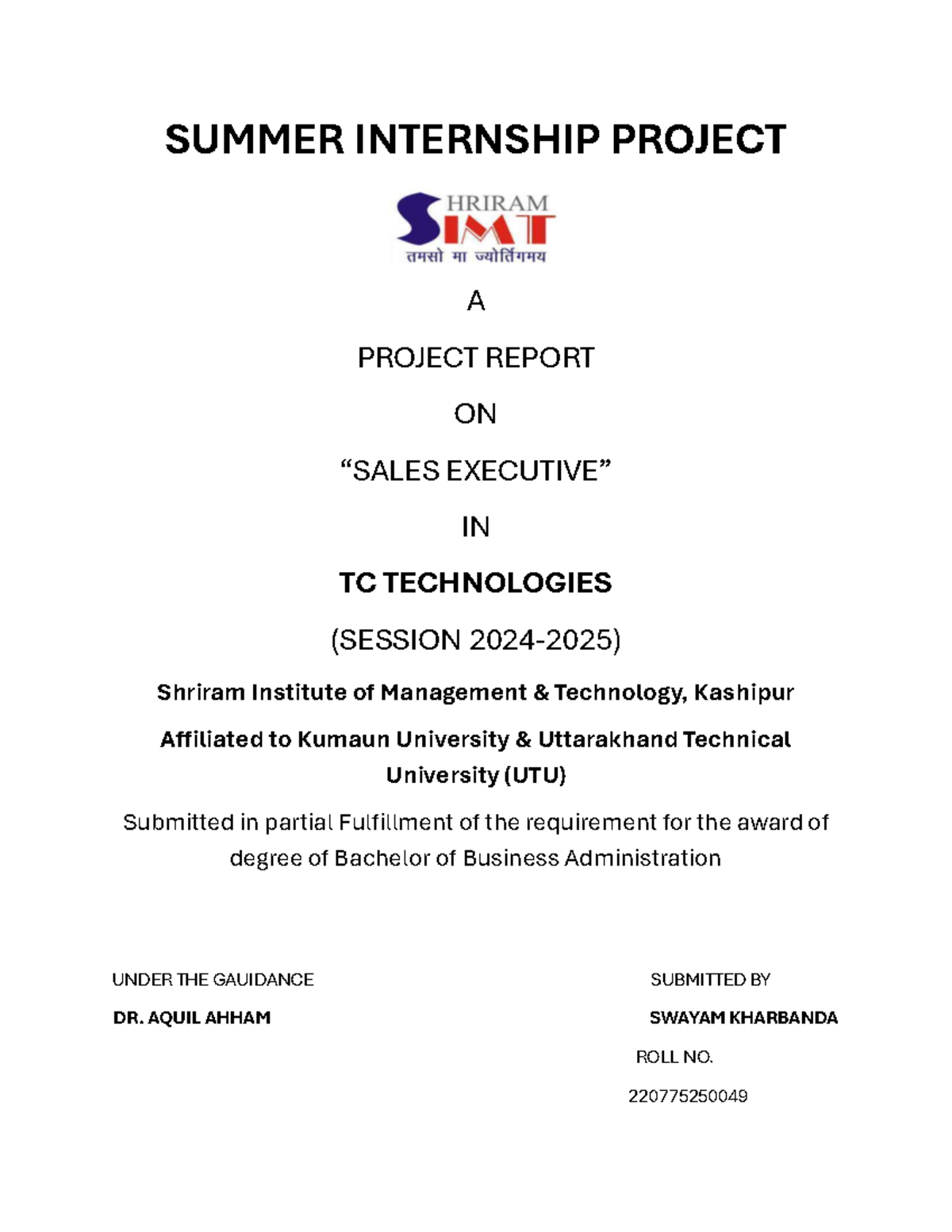 Summer Internship Project 2 - SUMMER INTERNSHIP PROJECT A PROJECT ...