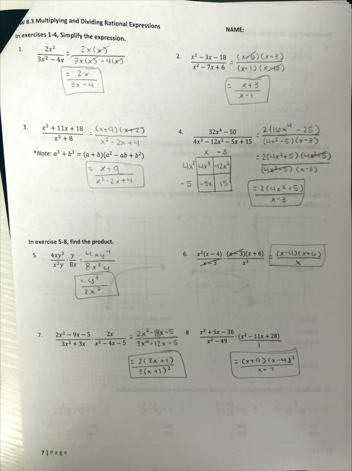 8.3 Algebra 2 HW - Homework answers - W 8 Multiplying and Dividing ...