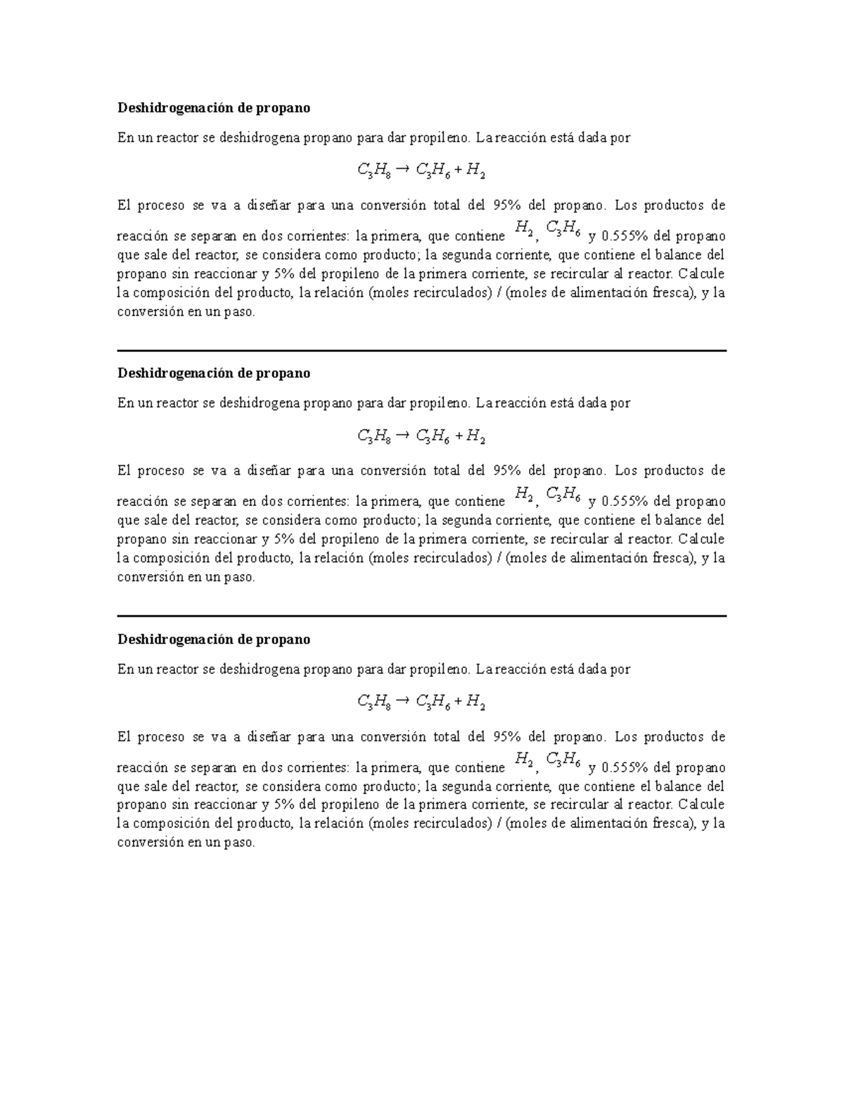 Bmeii ejercicios repaso 2 - Deshidrogenación de propano En un reactor ...