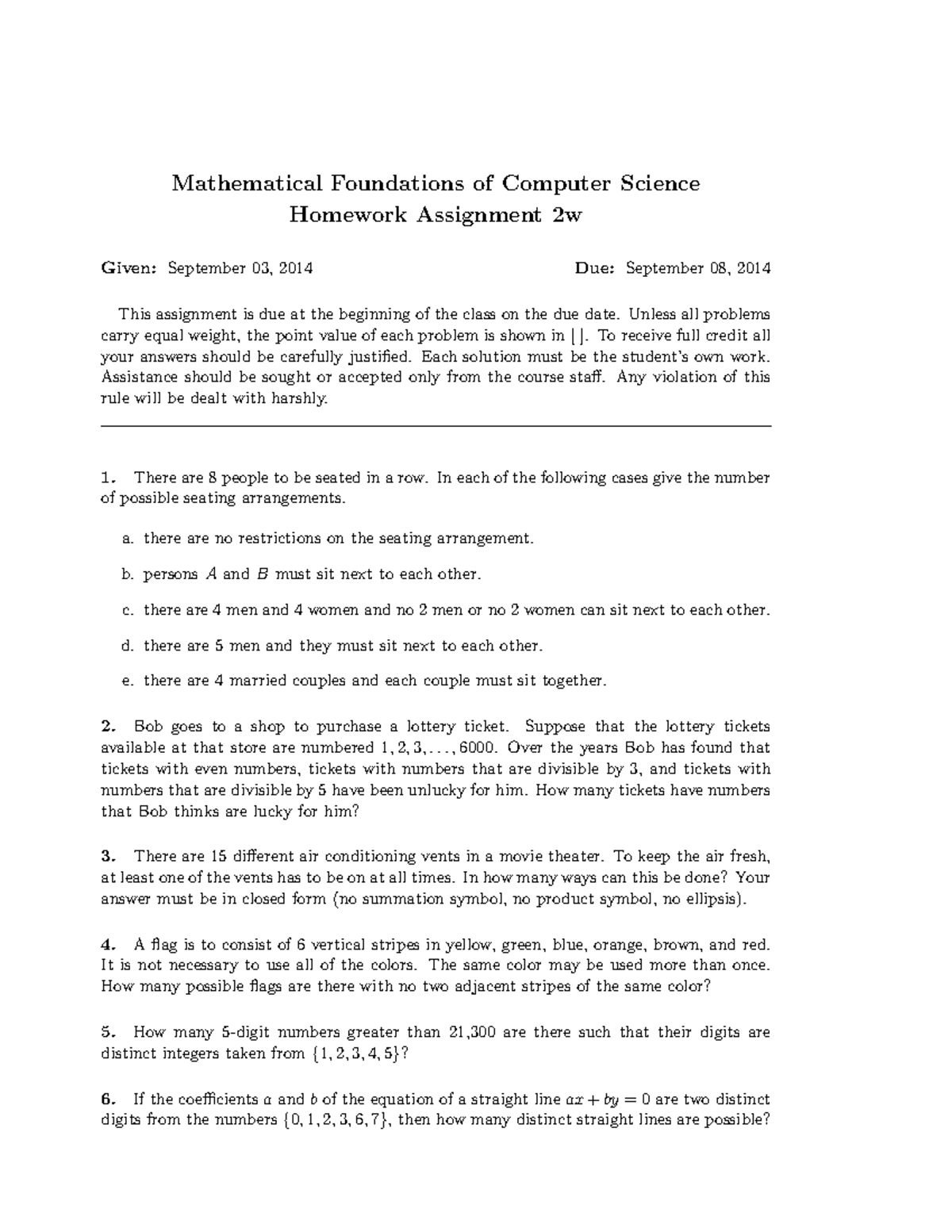Homework 2w - Mathematical Foundations of Computer Science Homework Assignment 2w Given ...