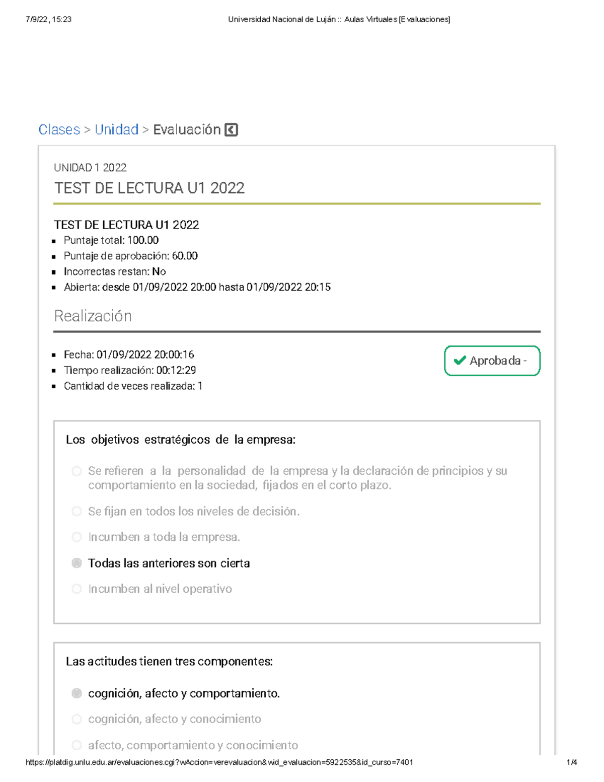 Test de lectura unidad 1 - Clases > Unidad > Evaluación UNIDAD 1 2022 ...