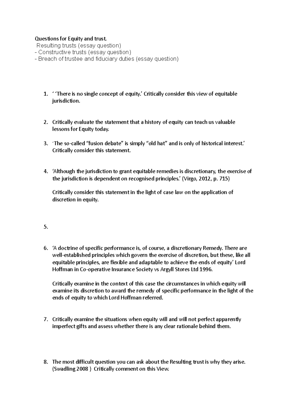 Equity and trust essay questions - Questions for Equity and trust ...