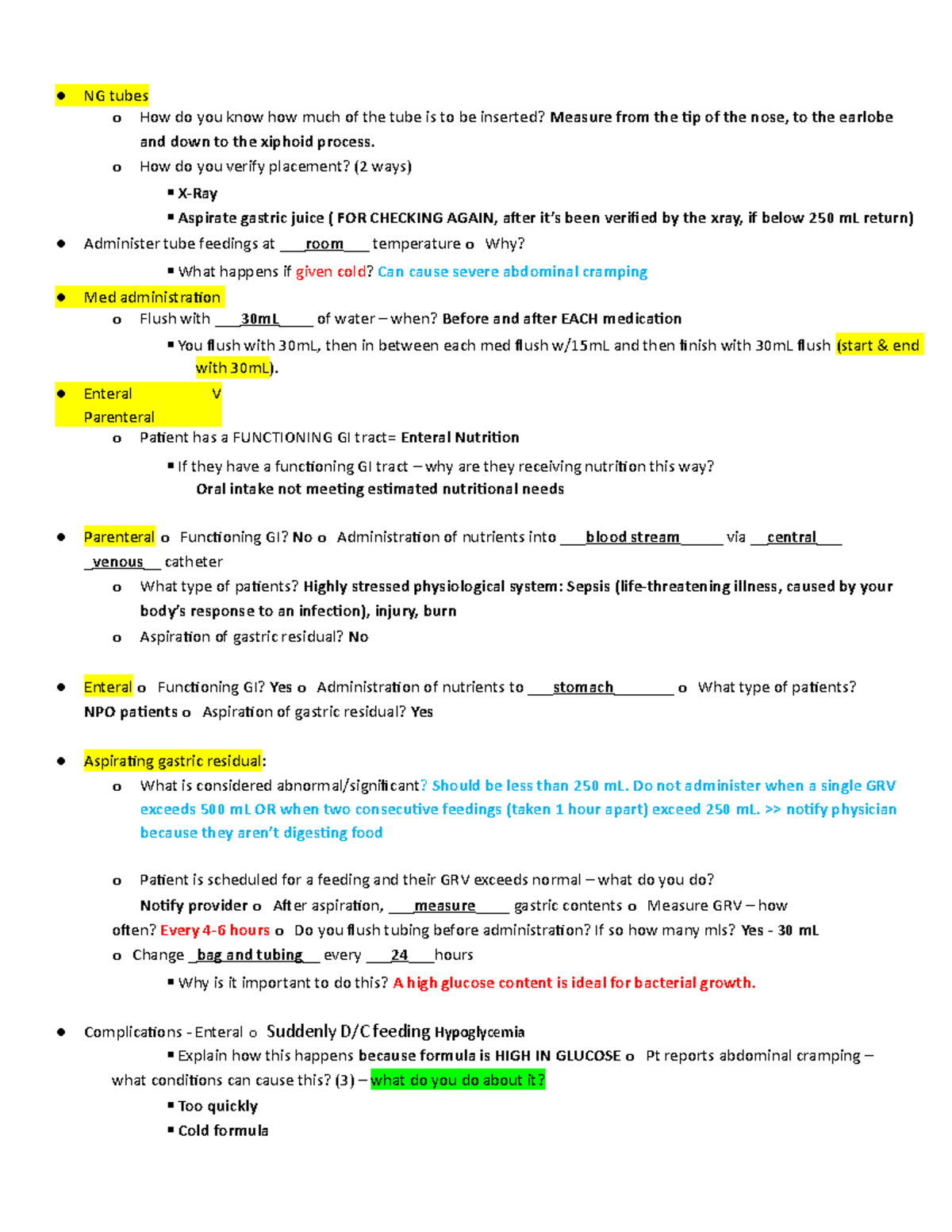 NG tubes doc - Fundamentals lecture notes - NG tubes o How do you know ...