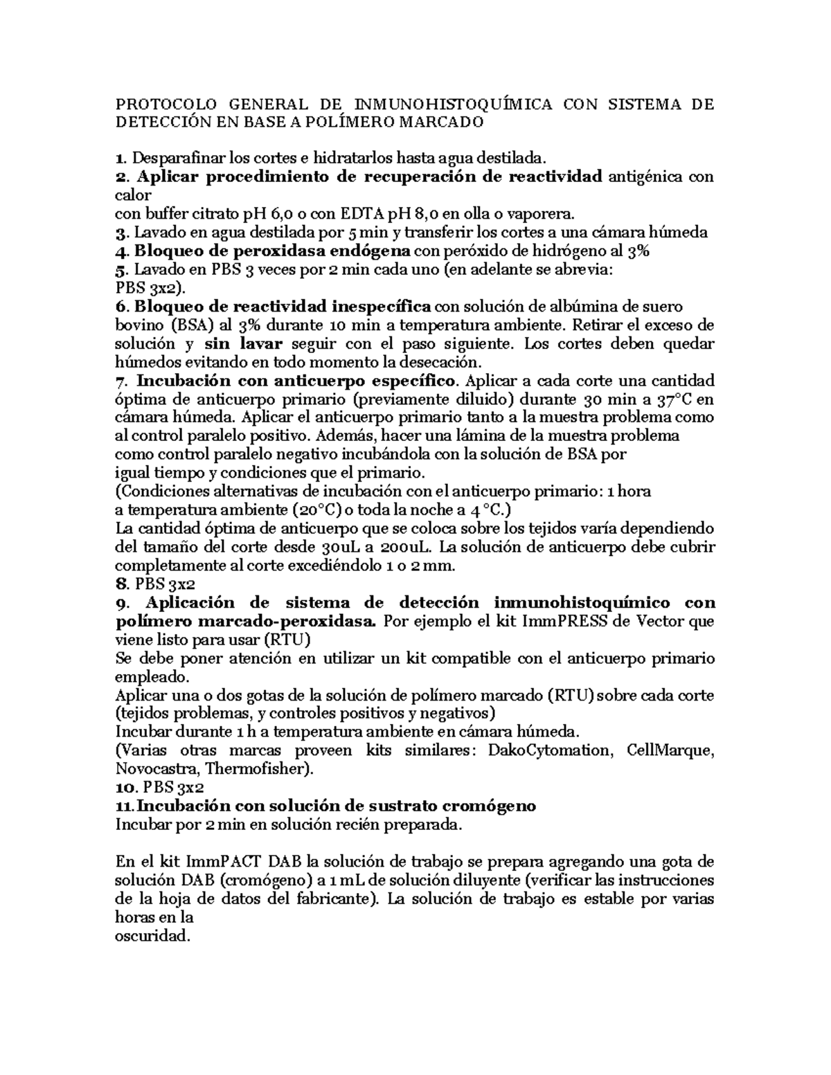 Protocolo IHQ - Apunte para inmunohistoquimica - PROTOCOLO GENERAL DE ...