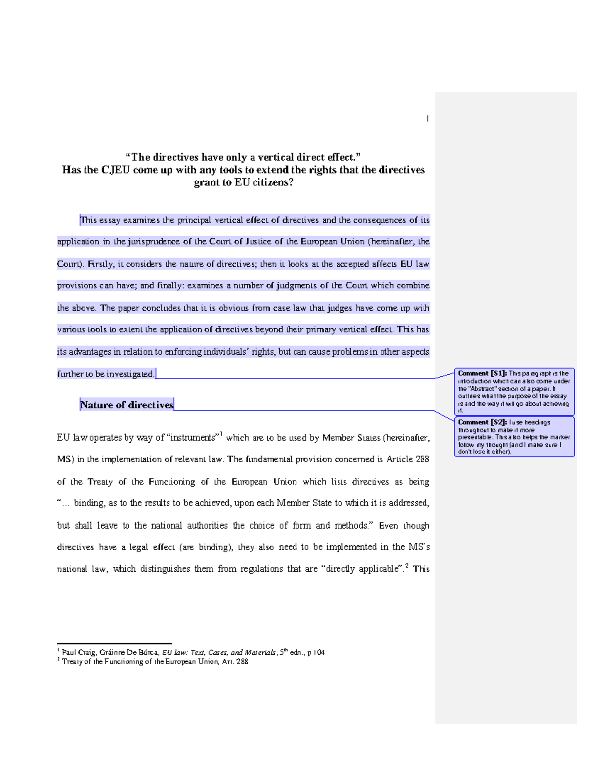 Sofias sample essay - “The directives have only a vertical direct ...