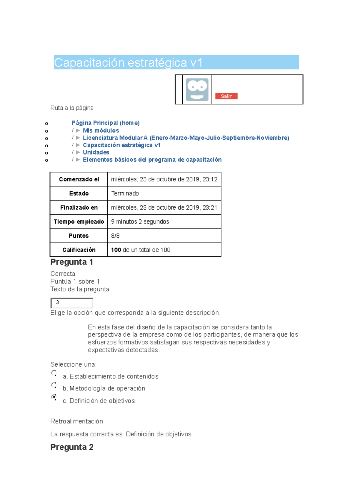 Capacitación estratégica v1. 2do examen 1a. parte - Capacitación estratégica v Joana Lizette ...