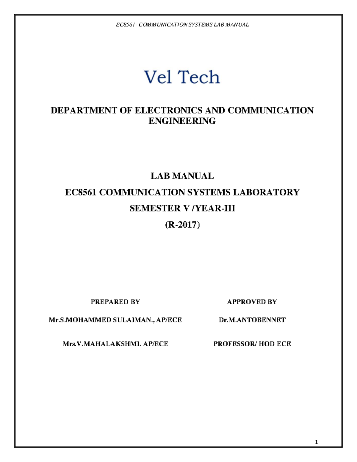Communication Lab Manual Department Of Electronics And Communication Engineering Lab Manual