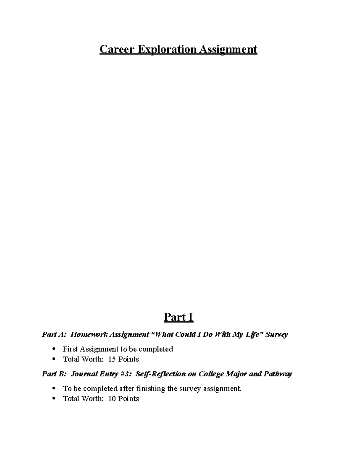 Career Exploration Assignment-Part I - Total Worth: 10 Points Homework ...