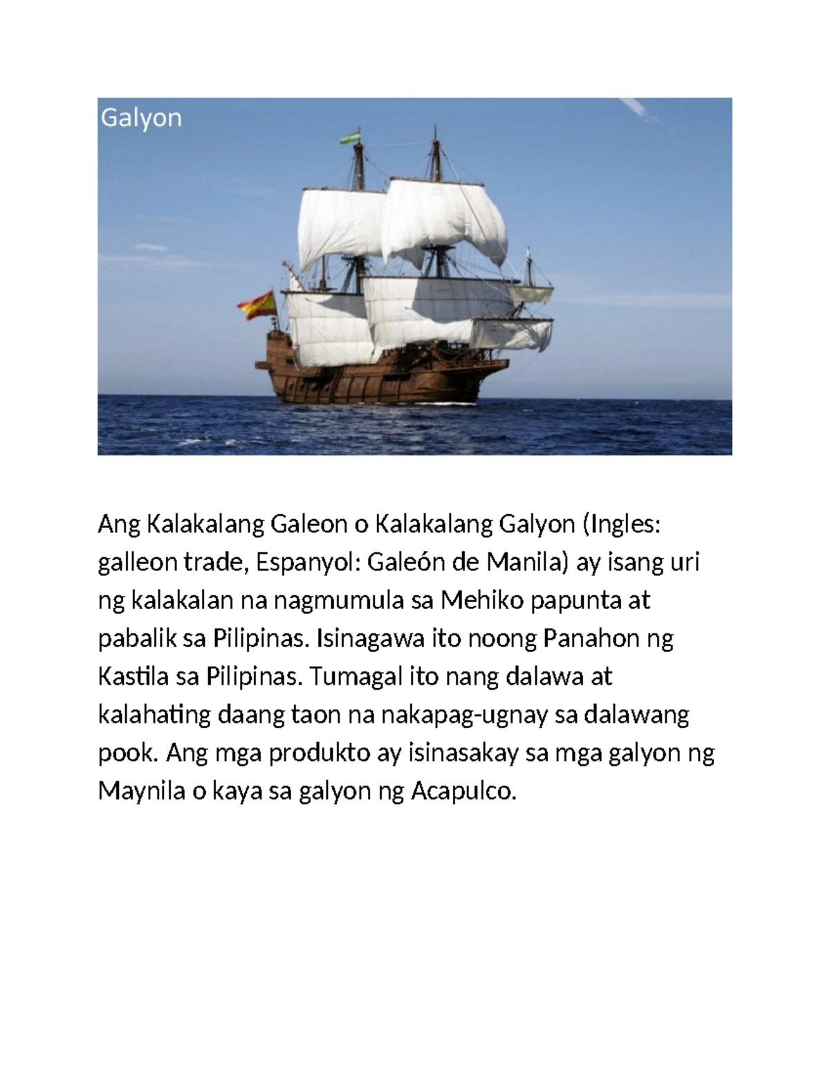 Ang Kalakalang Galeon o Kalakalang Galyon - teacher education ...