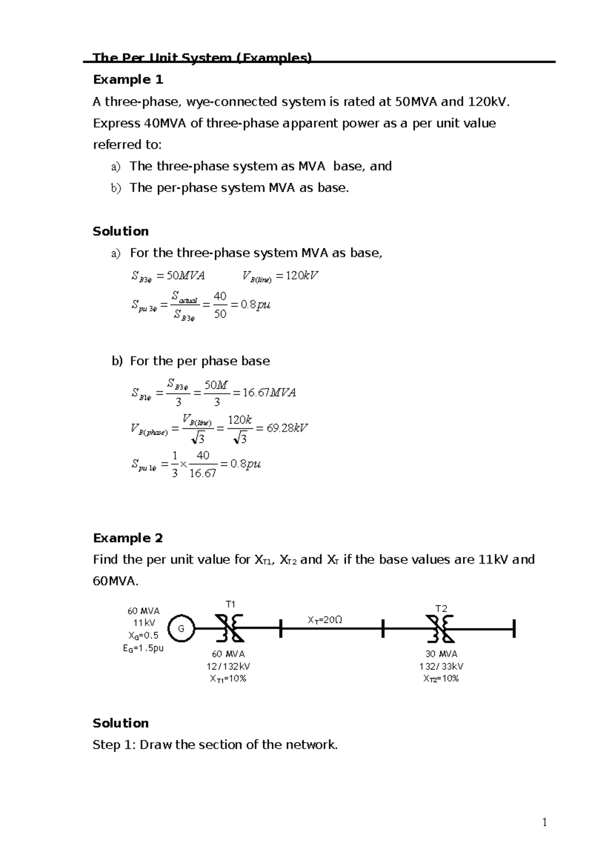 93256332 Per Unit Examples - The Per Unit System (Examples) Example 1 A ...