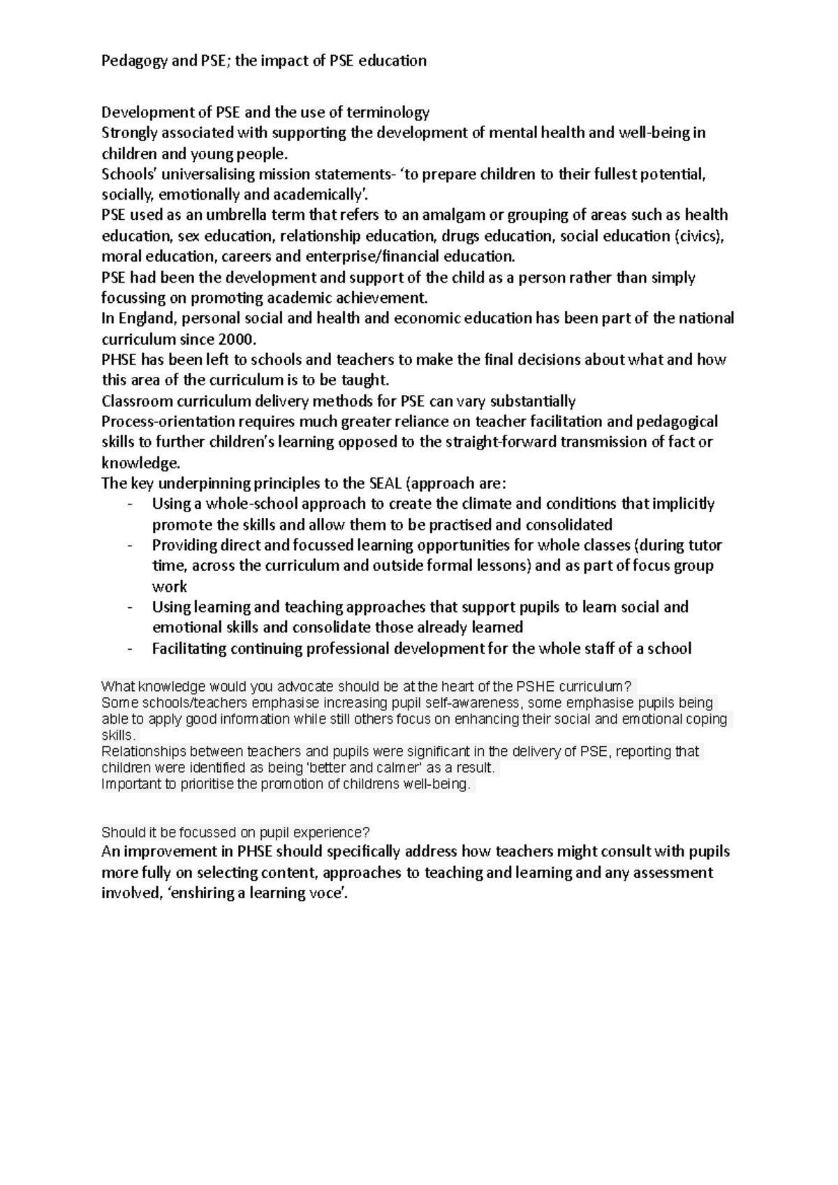 Development of PSE and the use of terminology - BathSpa - Studocu