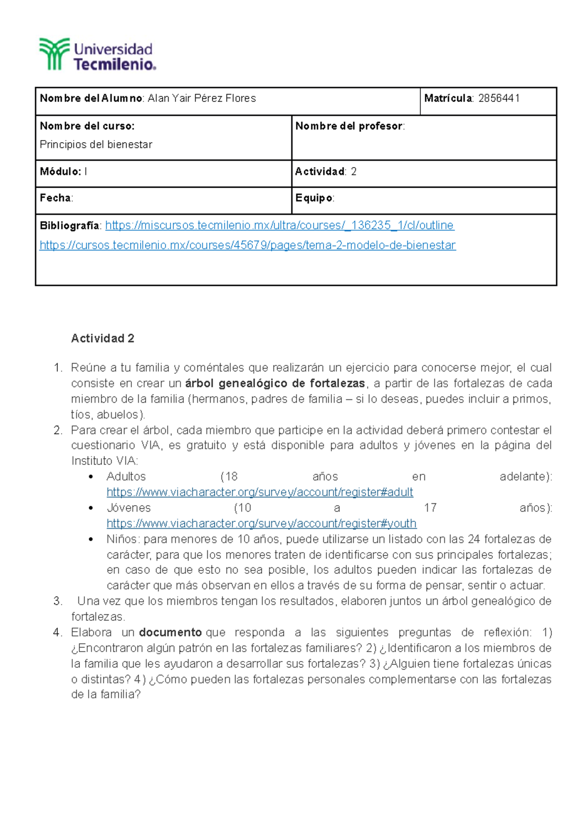 Actividad 2 ( Bienestar) - Nombre del Alumno : Alan Yair Pérez Flores ...