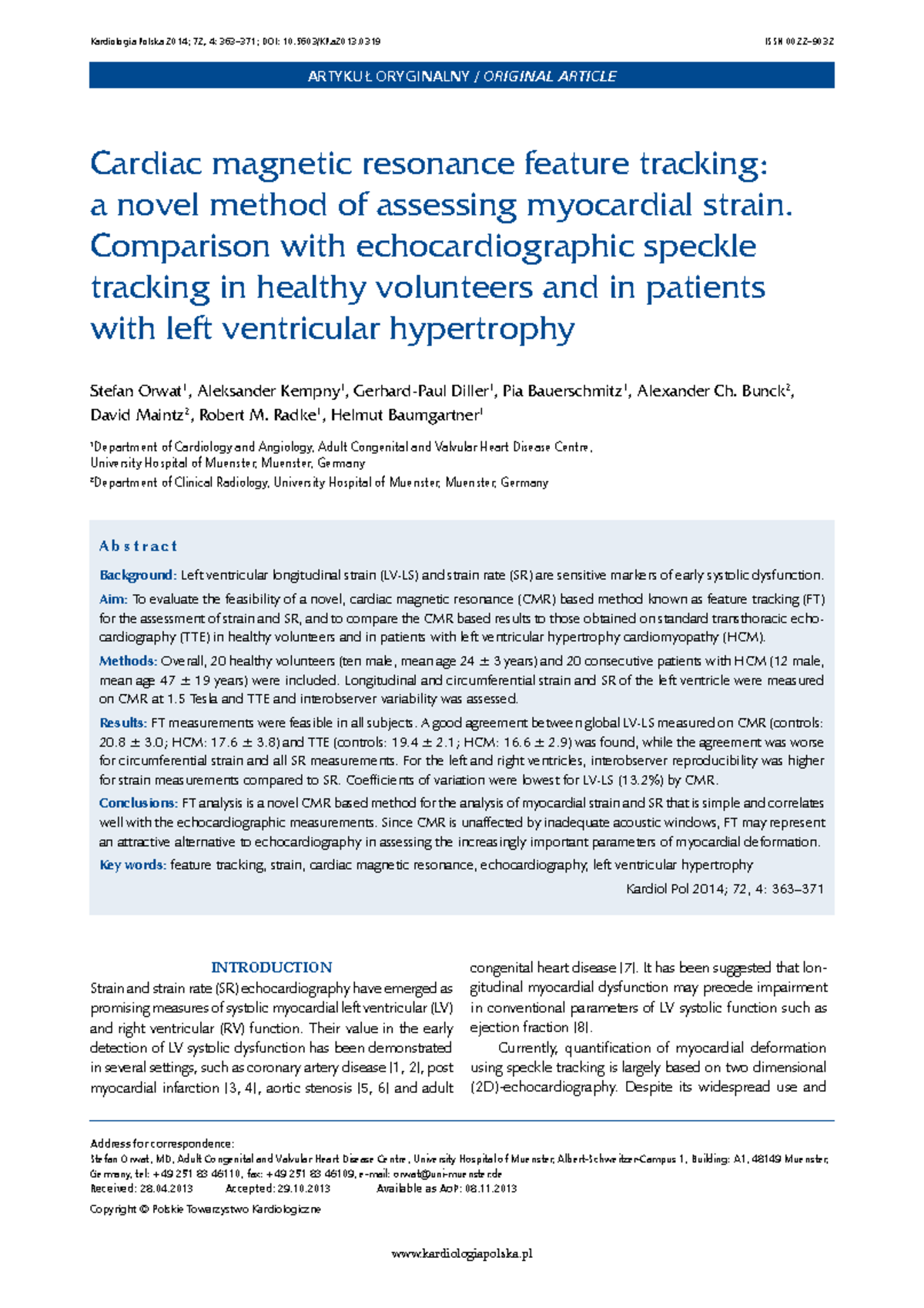 Cardiac magnetic resonance feature tracking - kardiologiapolska ...