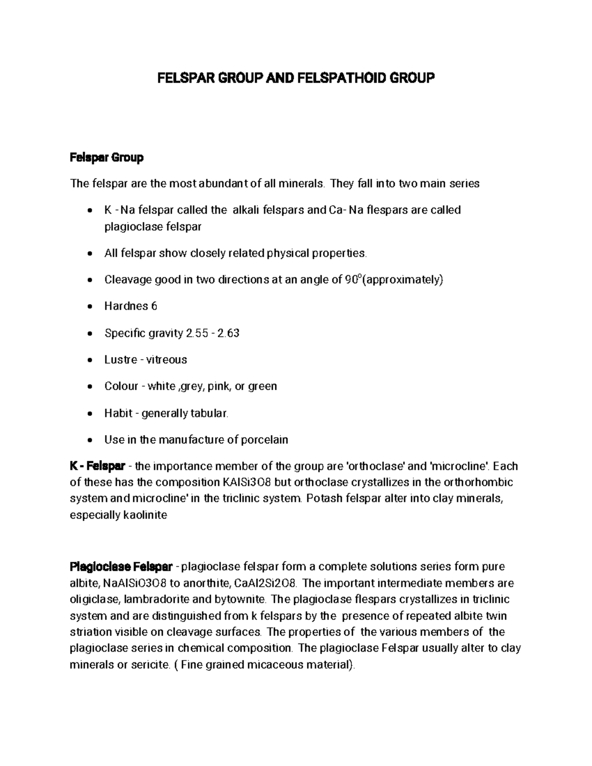 Felspar Group-WPS Office - FELSPAR GROUP AND FELSPATHOID GROUP Felspar ...