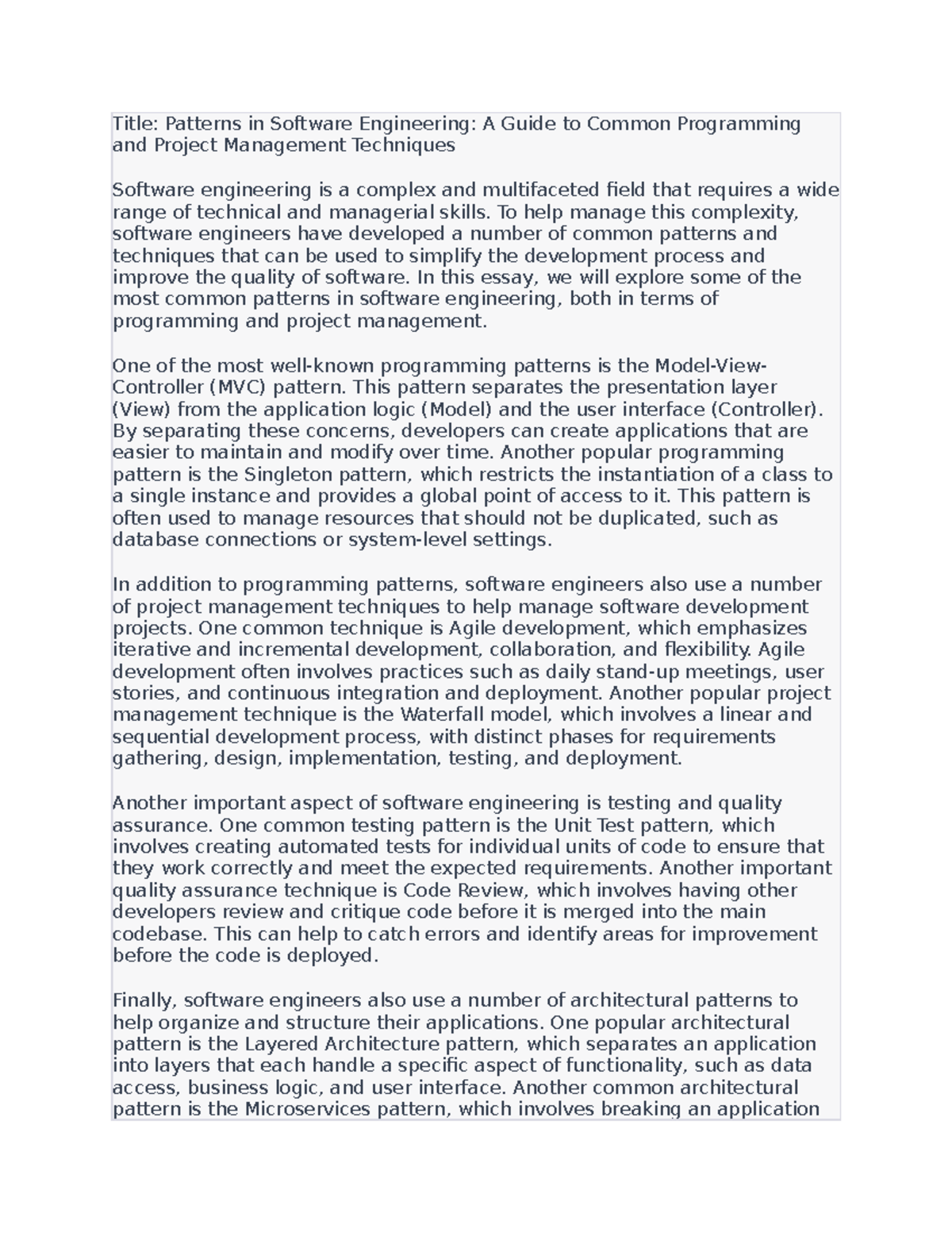 Patterns in Software Engineering - A Guide to Common Programming and ...