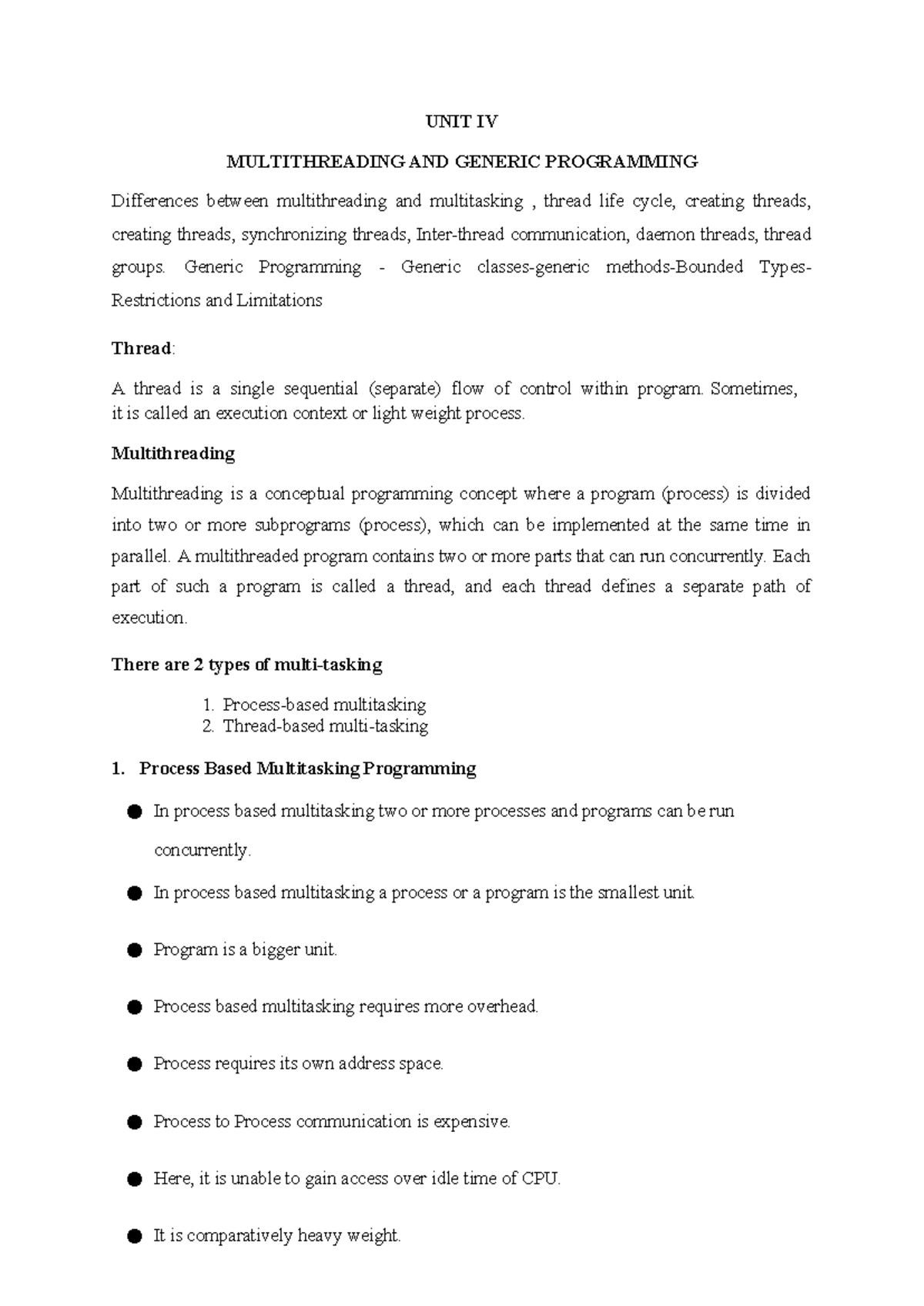 Unit Iv Multithreading Unit Iv Multithreading And Generic