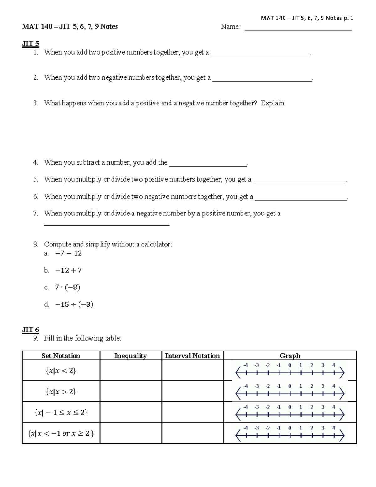 MAT140-JIT5%2C6%2C7%2C9Notes - MAT 140 – JIT 5, 6, 7, 9 Notes p. 1 MAT ...