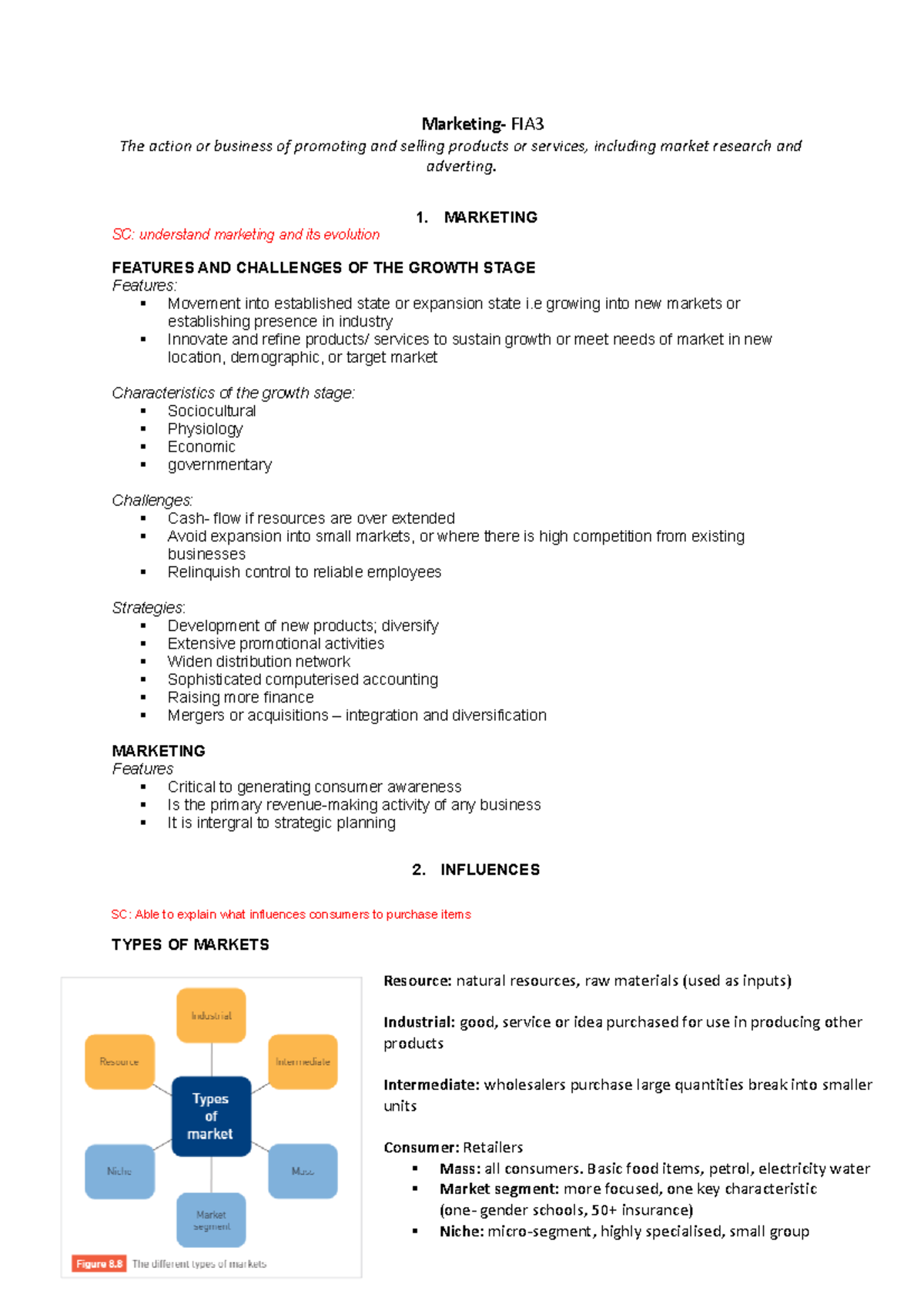 Business Marketing Notes FIA3 - Marketing- FIA The action or business ...