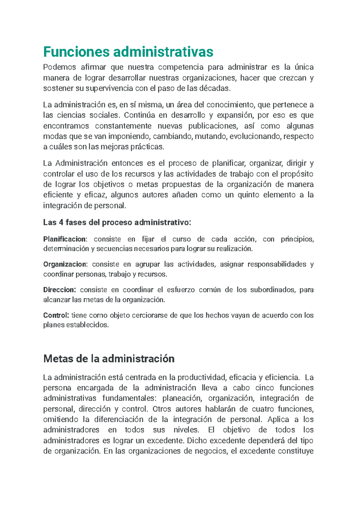 Administracion - resumen de administración para el primer parcial ...