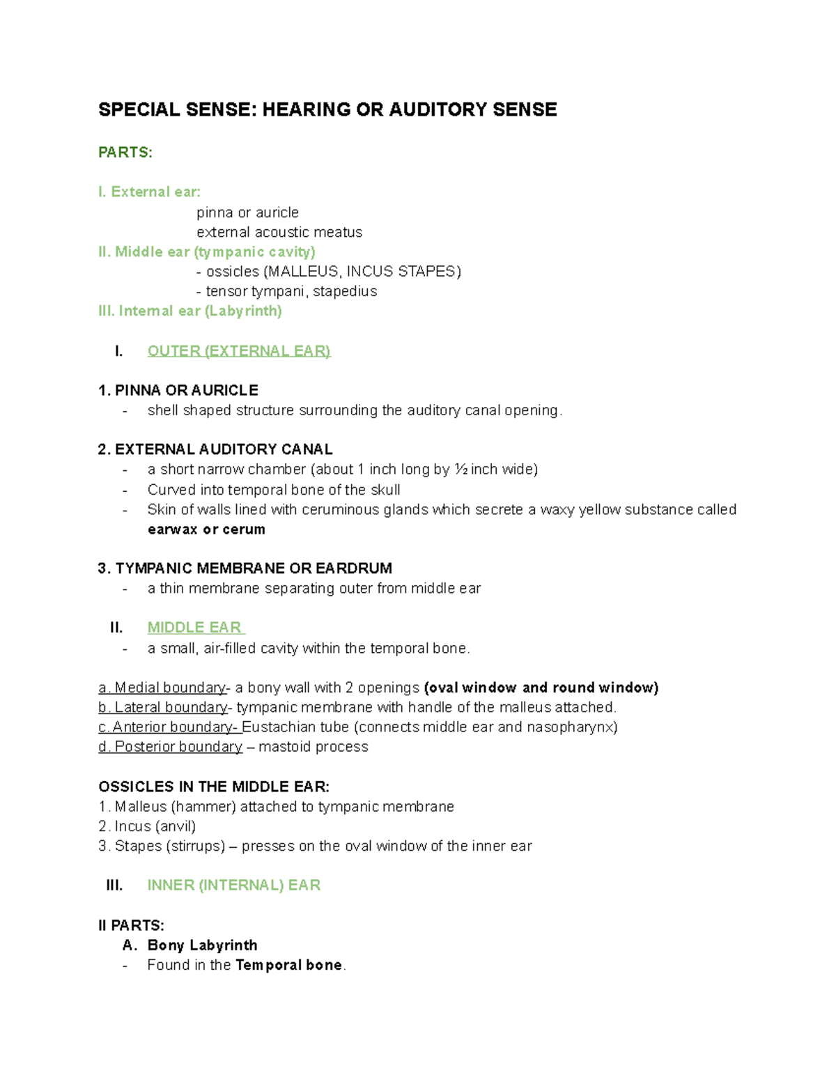 Special Sense Hearing OR Auditory Sense LEC - SPECIAL SENSE: HEARING OR ...