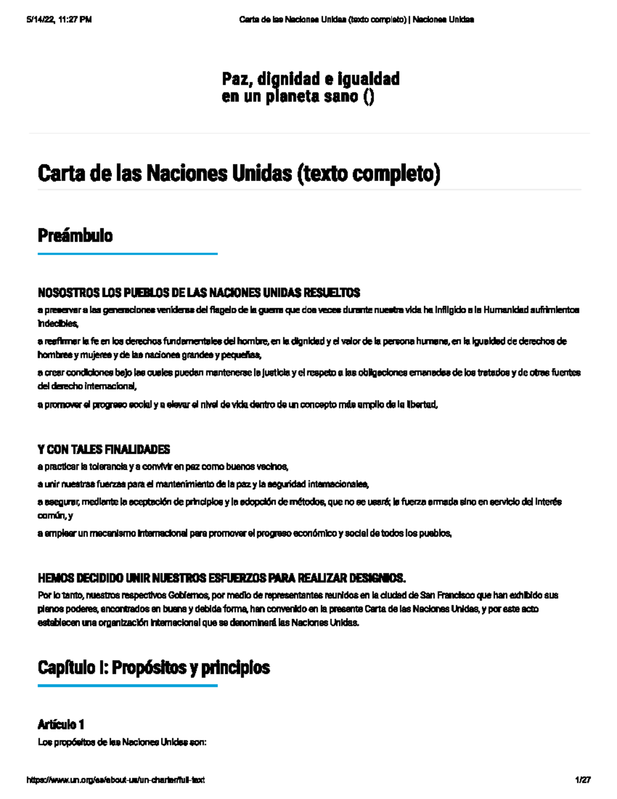 Carta onu - programa año 2022 - 11:27 PM Carta de las Naciones Unidas ...