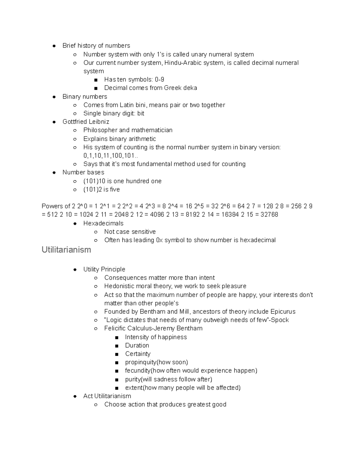 CS Ch 4 Notes - Covers CS Week 4, Prof Otten - Brief history of numbers ...