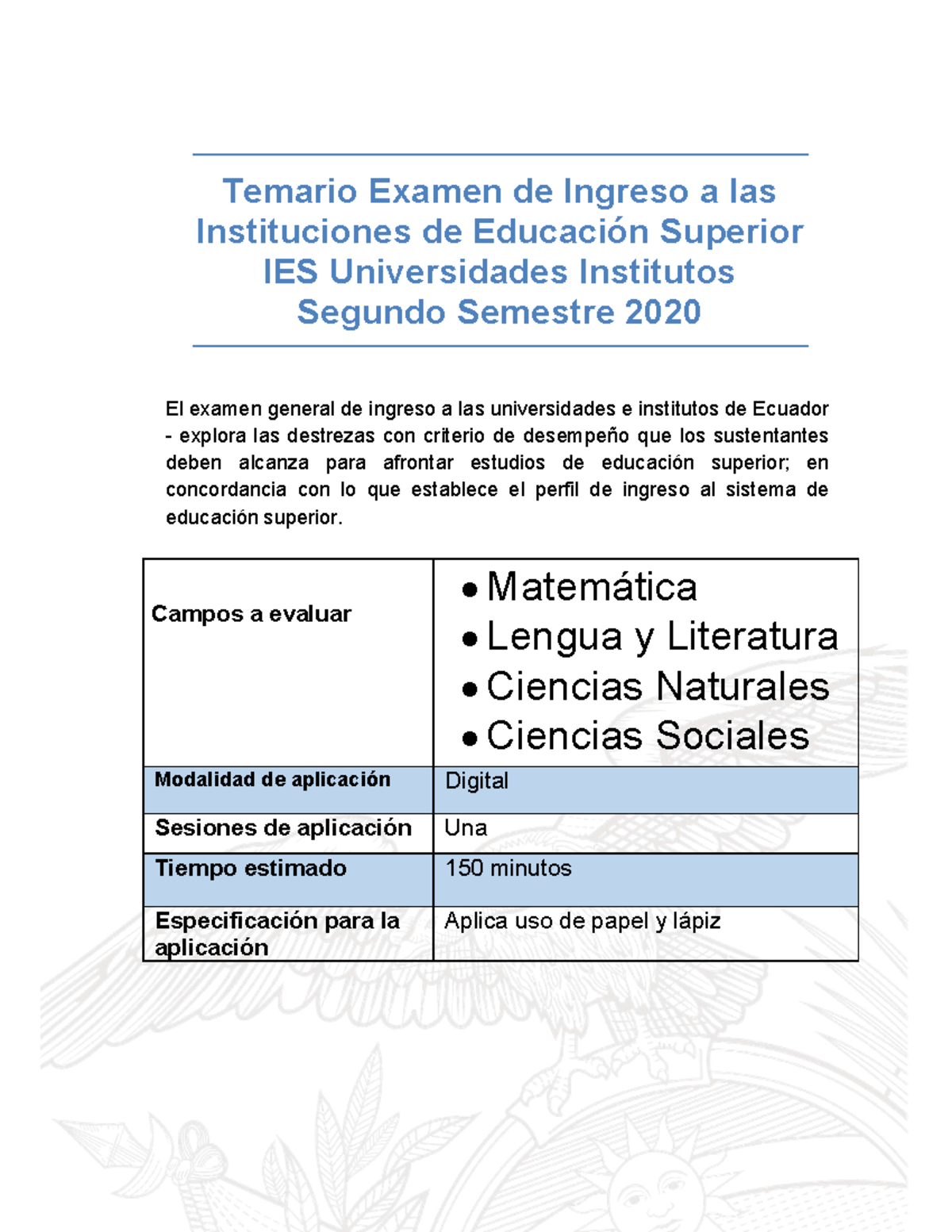 Termario examen de ingreso universidades 2s 2020 - Temario Examen de ...