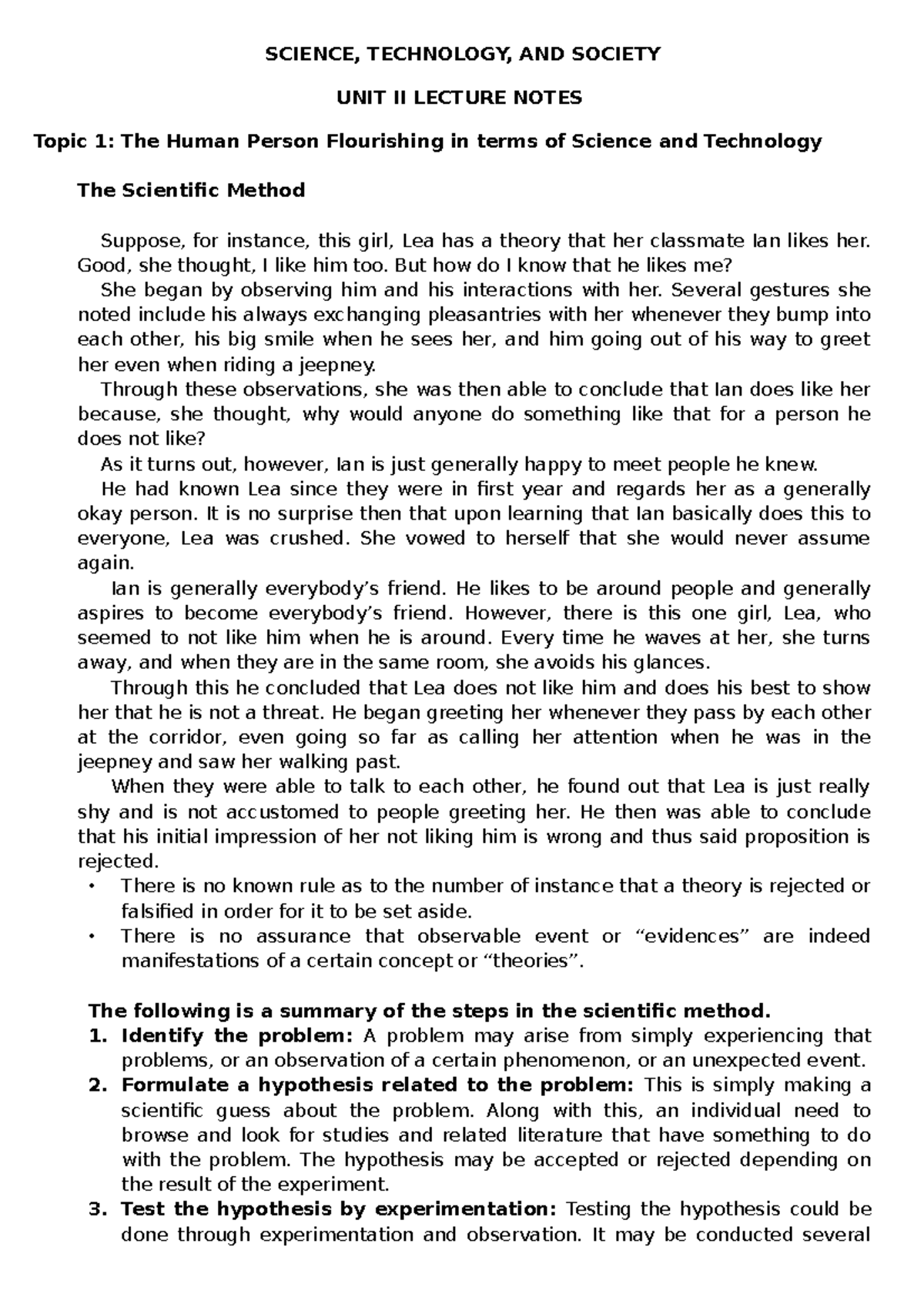 STS Unit II Lectue Notes - UNIT II LECTURE NOTES Topic 1: The Human ...