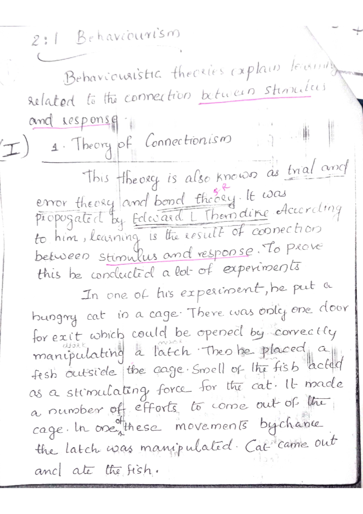 Theory of connectionism - Psychology - Studocu