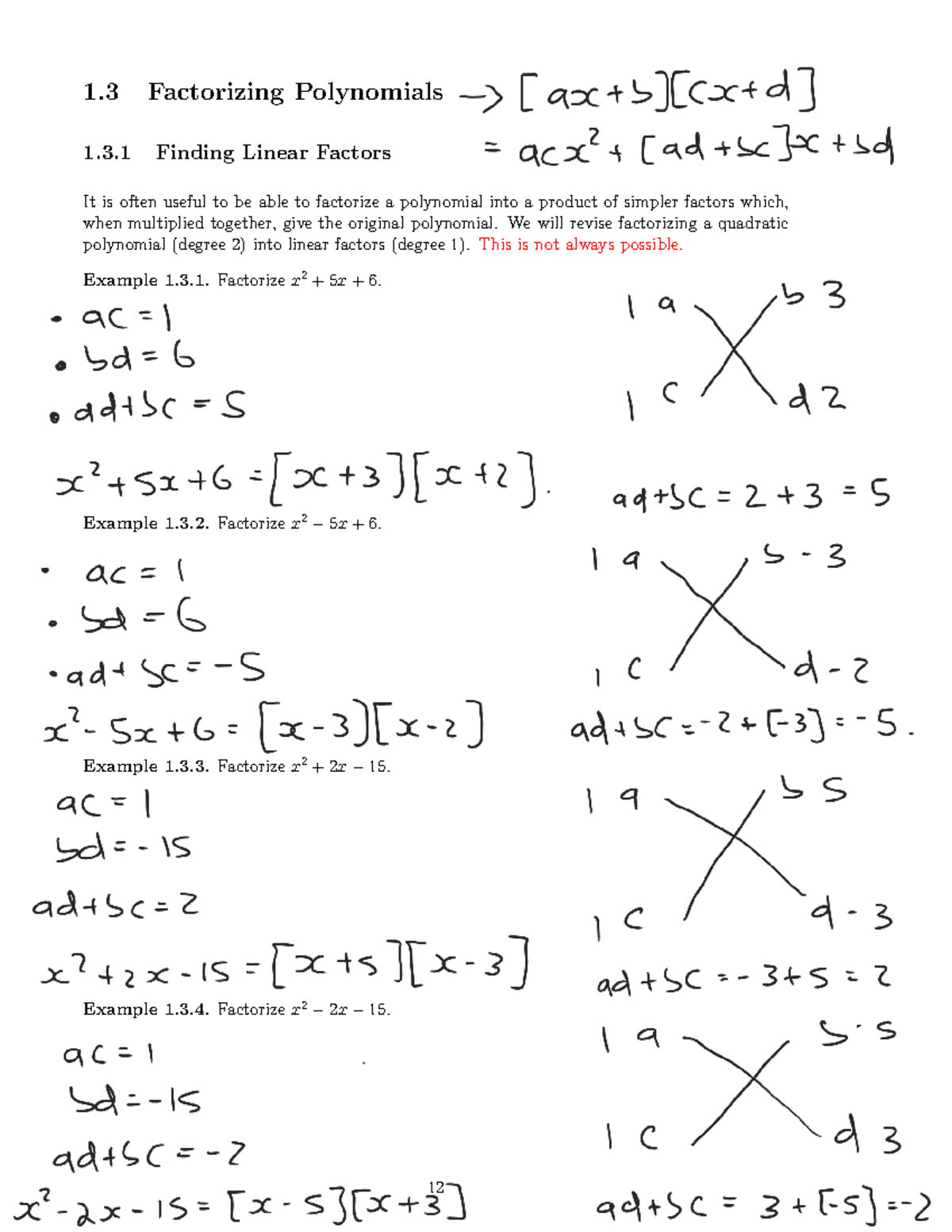 Week 1 Algebra Lecture 1.3 Factorizing - Notes - 1 Factorizing ...