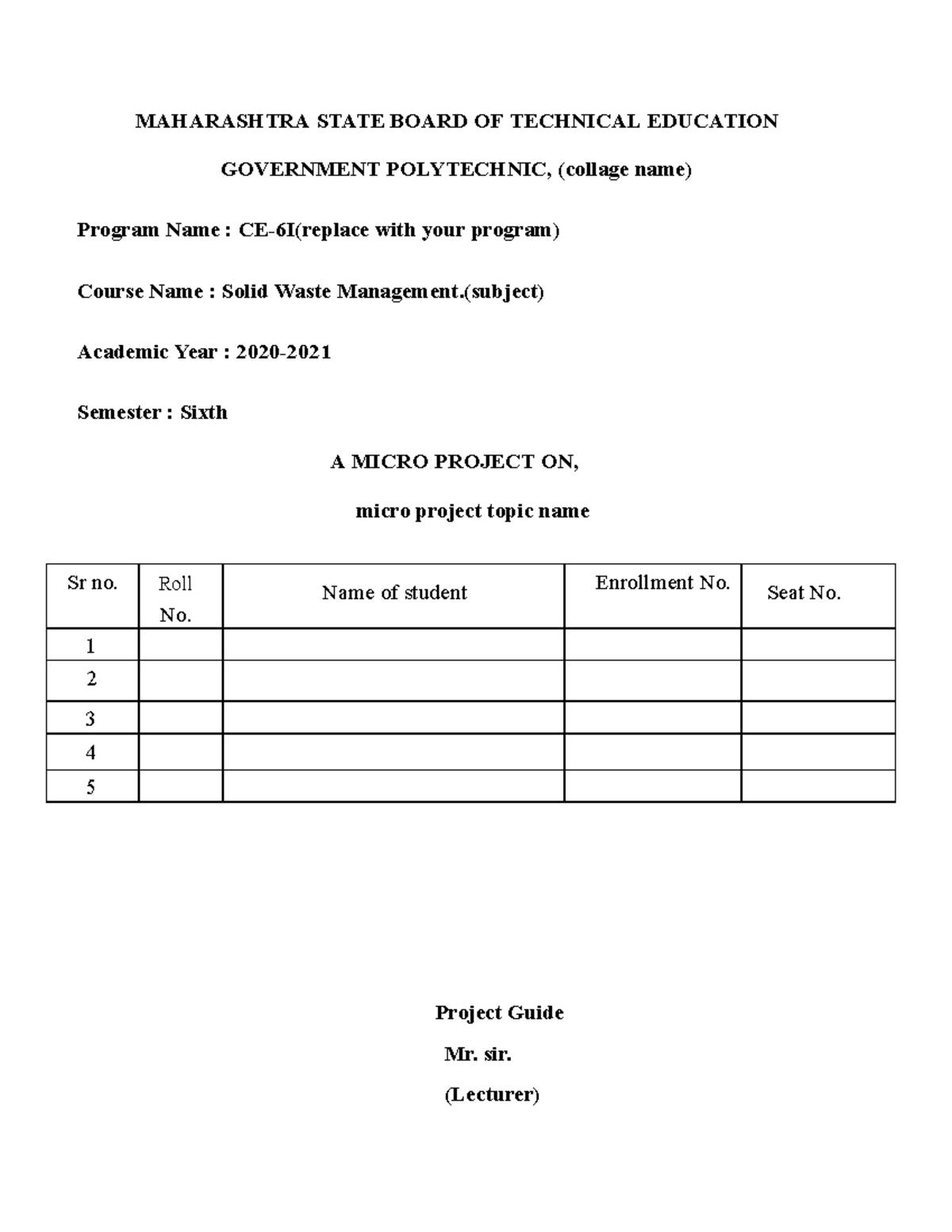 Micro project format (msbtemicroproject - MAHARASHTRA STATE BOARD OF ...