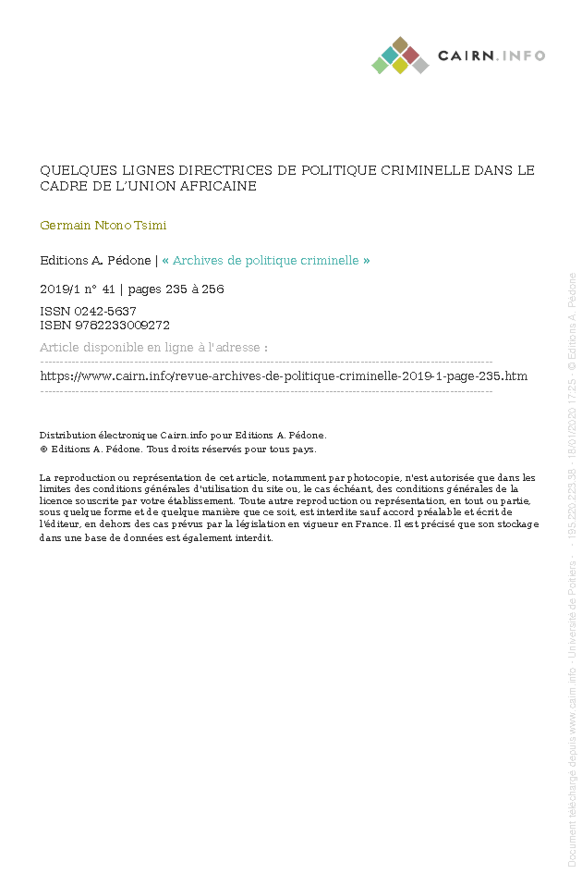 G. Ntono Tsimi, Quelques lignes directrices de politique criminelle ...