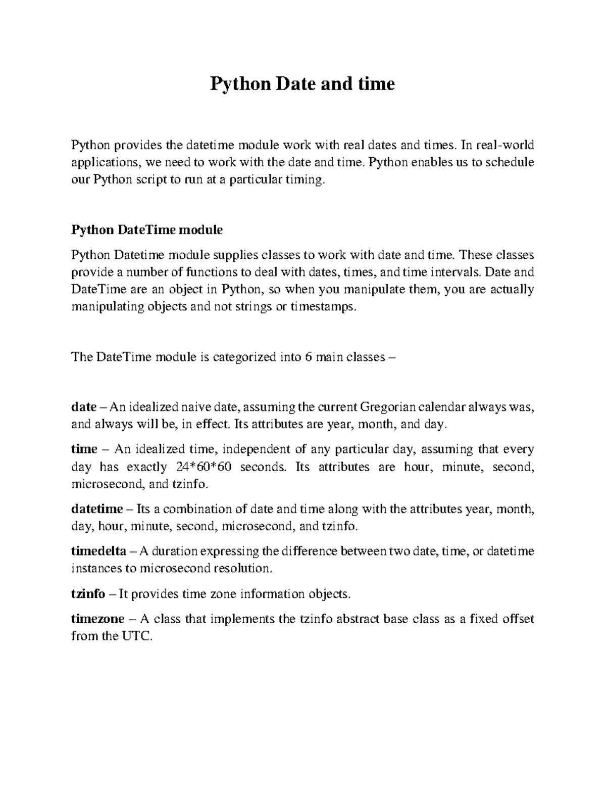 Unit 4 Python Date And Time Python Date And Time Python Provides The Datetime Module Work
