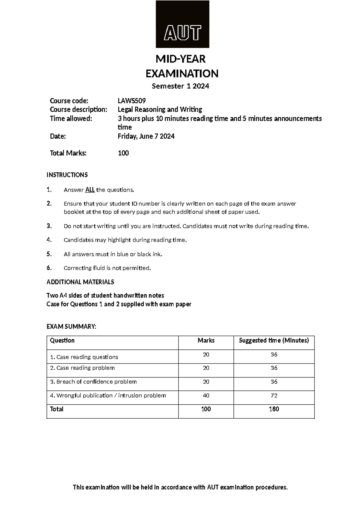 Front page mid year 2024 - MID-YEAR EXAMINATION Semester 1 2024 Course ...
