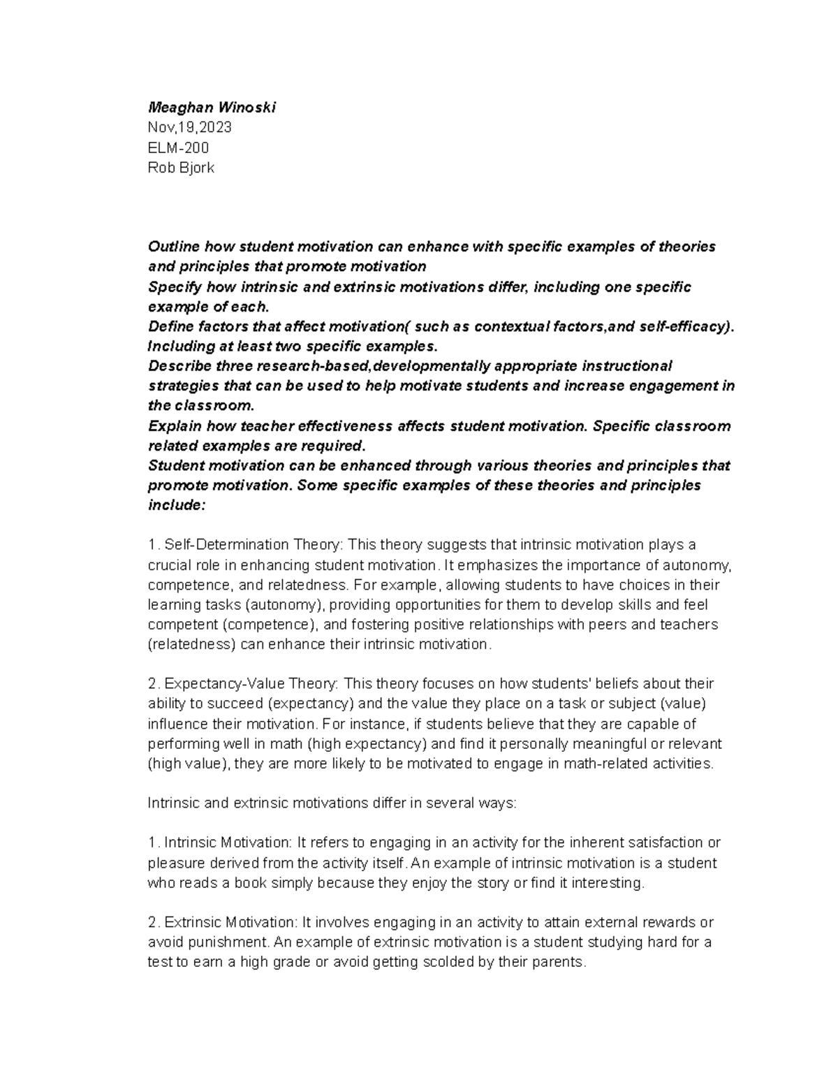 topic 7 motivation essay - Meaghan Winoski Nov,19, ELM- Rob Bjork ...