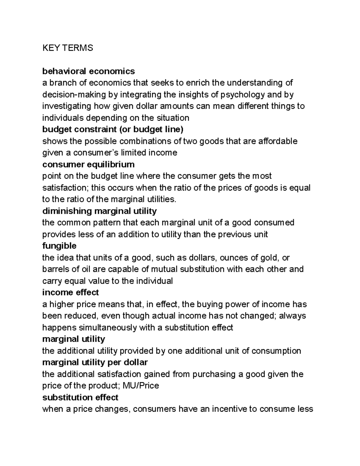 ECO102 Chpt 6 - Key terms - KEY TERMS behavioral economics a branch of ...