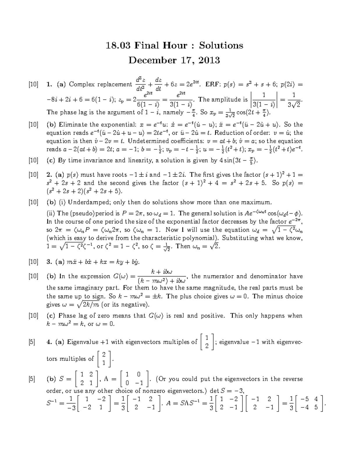 Final Exam Guide - 18 Final Hour : Solutions December 17, 2013 (a ...