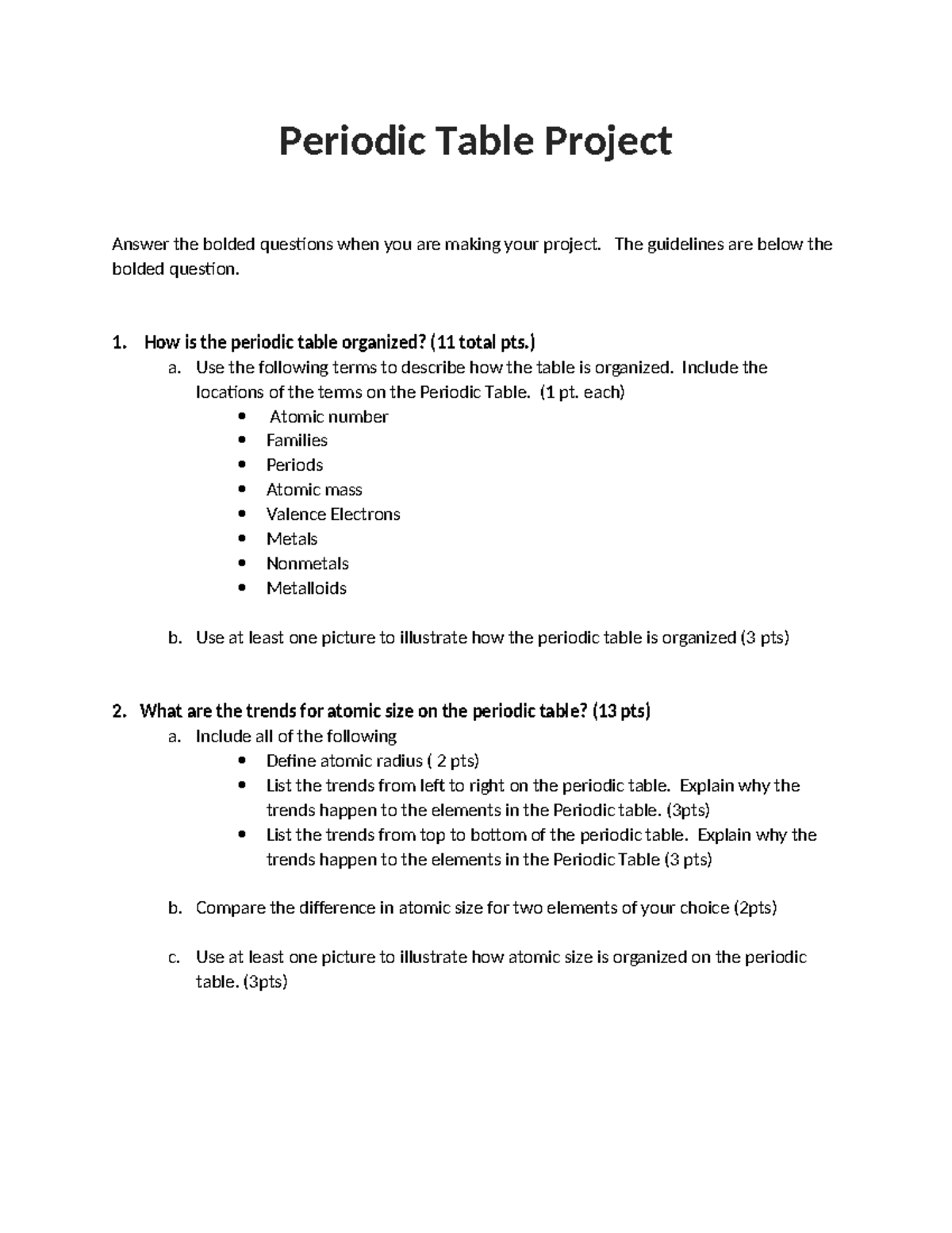 Chemistry - Pogil - Periodic Table Project Answer the bolded questions ...