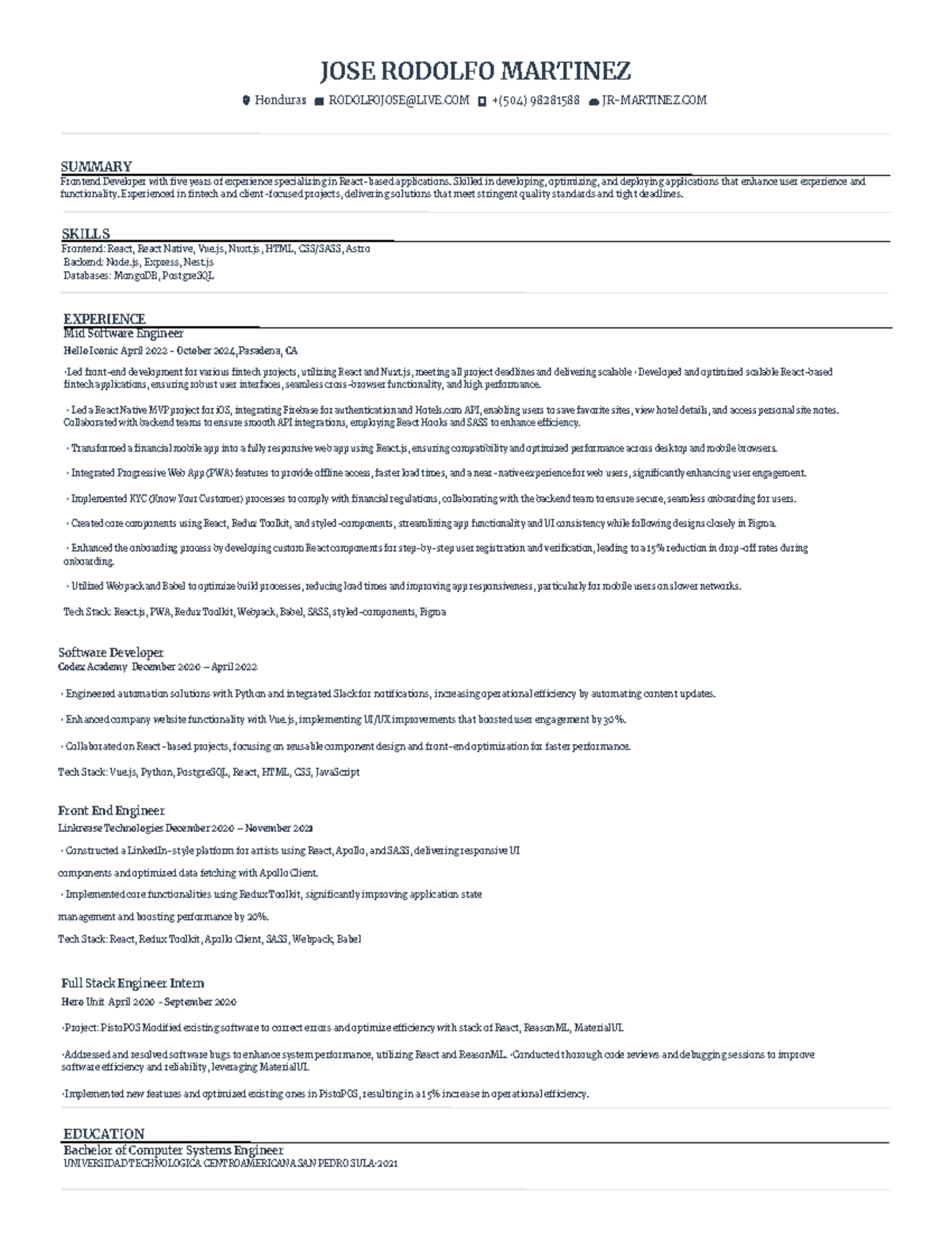 Resume cv - asdasdsadsadsad - . . JOSE RODOLFO MARTINEZ Honduras ...